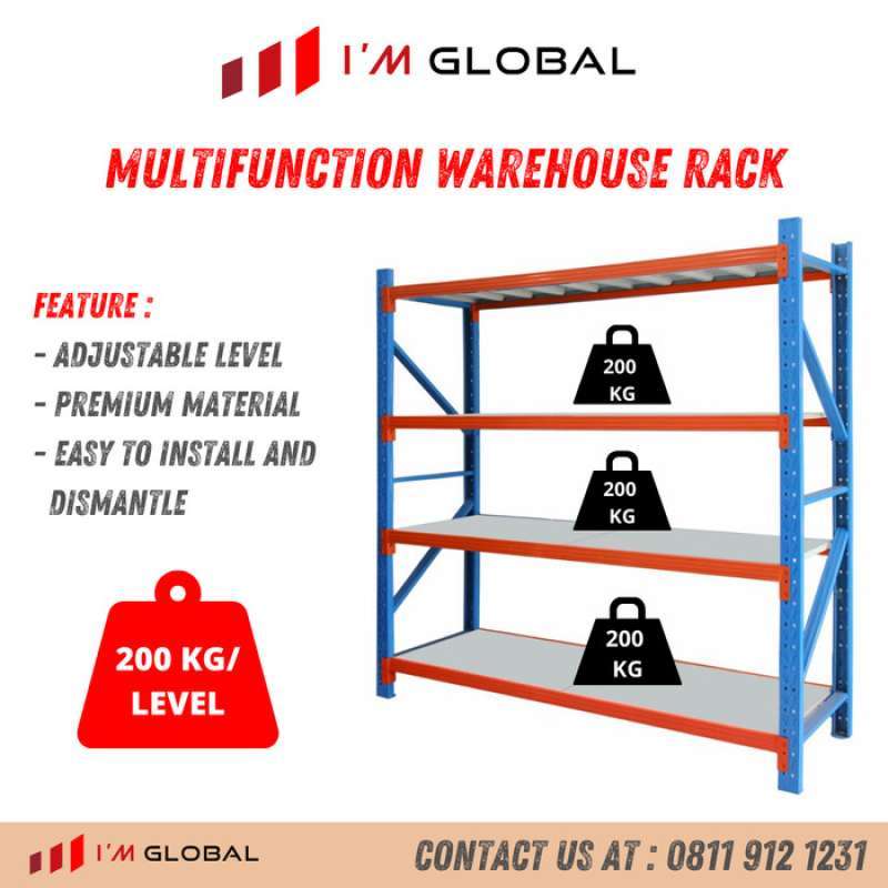 Promo Rak Gudang Light Duty 4 Level / Susun, Tinggi 2 Meter, Warehouse ...