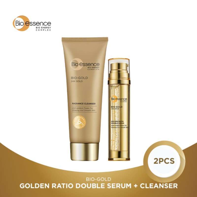 Promo Bio Essence Bio-Gold Golden Ratio Double Serum + Cleanser Diskon ...