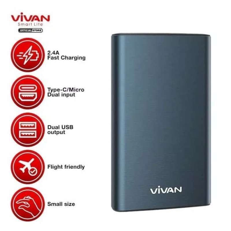 Jual POWERBANK VIVAN VPB-F10 KAPASITAS 10000MAH DUAL INPUT MICRO/TYPE C ...