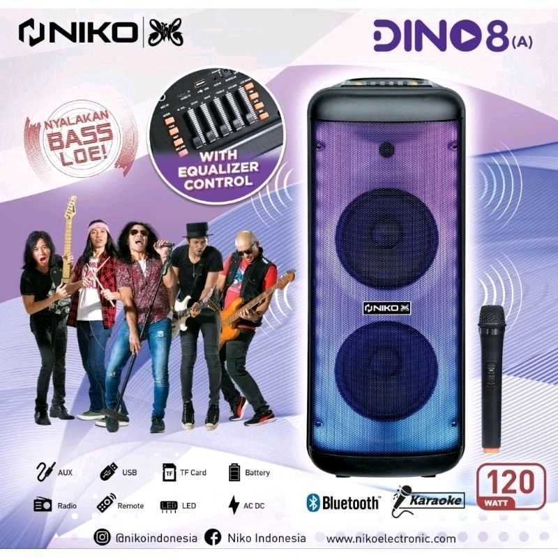 Jual NIKO Dino 8A Speaker Portable Trolley 2x 8 inch 120 Watt Free Mic ...