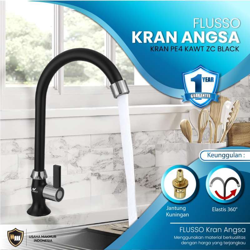 Jual FLUSSO Kran Angsa | Kran Wastafel Black | Kran Cuci Tangan | Kran ...