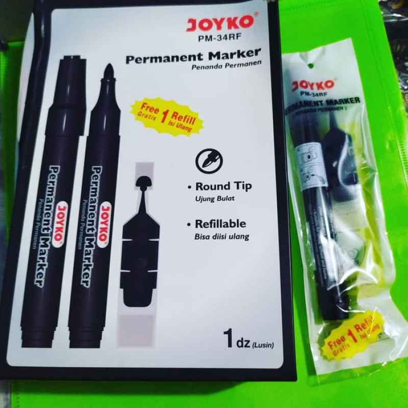Jual Spidol Permanent Joyko Pm-34rf Round Tip Free Refill ( Pcs ) Di ...