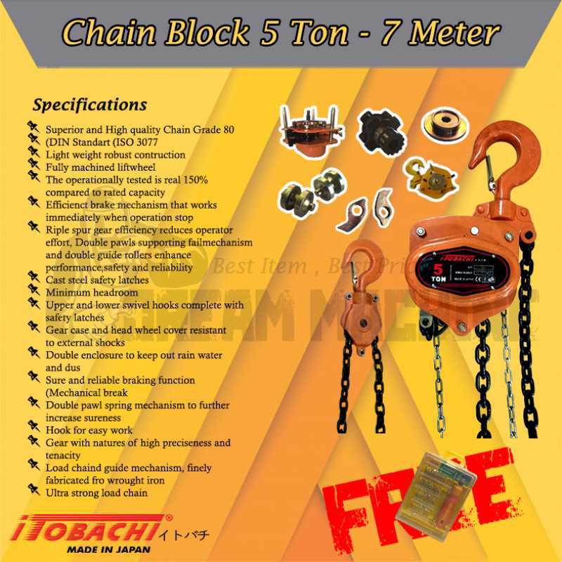 Jual Chain Block 5 Ton x 7 Meter FREE BONUS di Seller Dream Machine ...