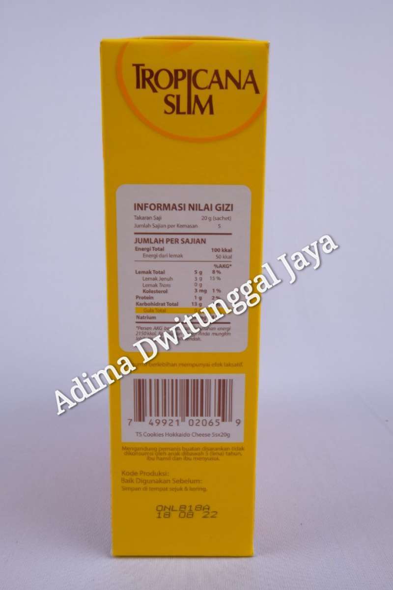 Jual Tropicana Slim Hokkaido Cheese Cookies 5's x 20gr (1 Box isi 5 ...
