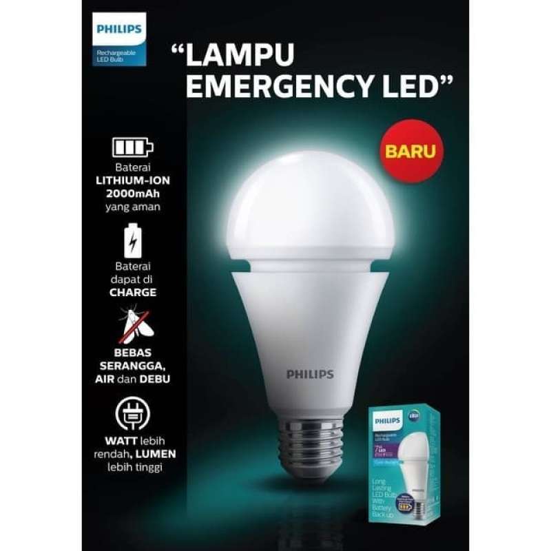 Promo PHILIPS Lampu Led ACDC Philips 7w 7 Watt Otomatis Nyala Saat Mati ...