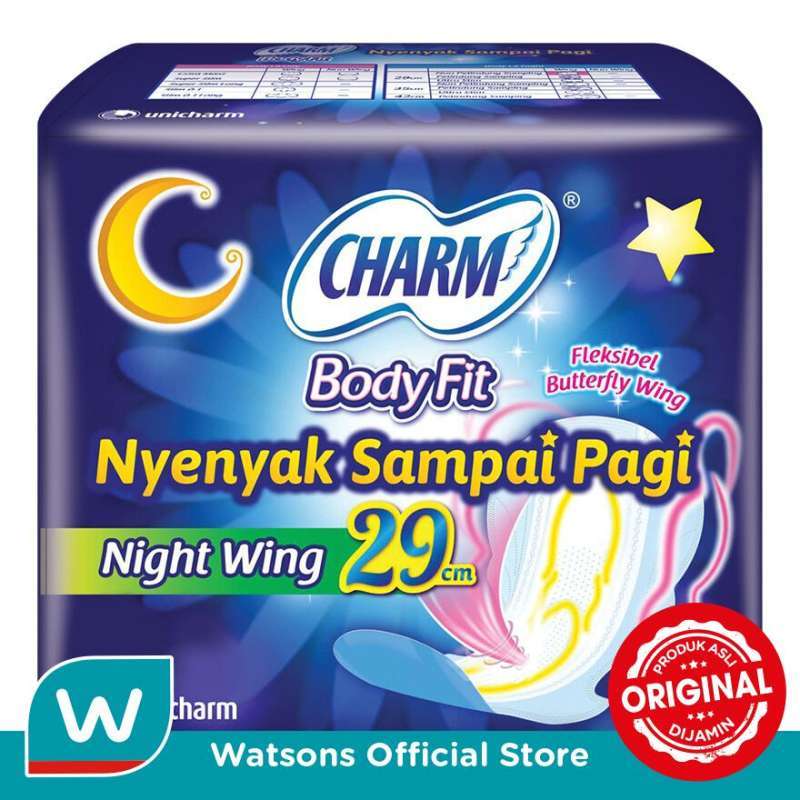 Promo CHARM Body Fit Night Wing Pembalut [29 cm/ 10 Pads] Diskon 13% di ...