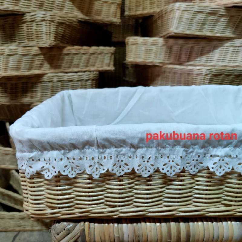Promo Keranjang kotak rotan multi fungsi 40 x 30 x 10 + kain ...