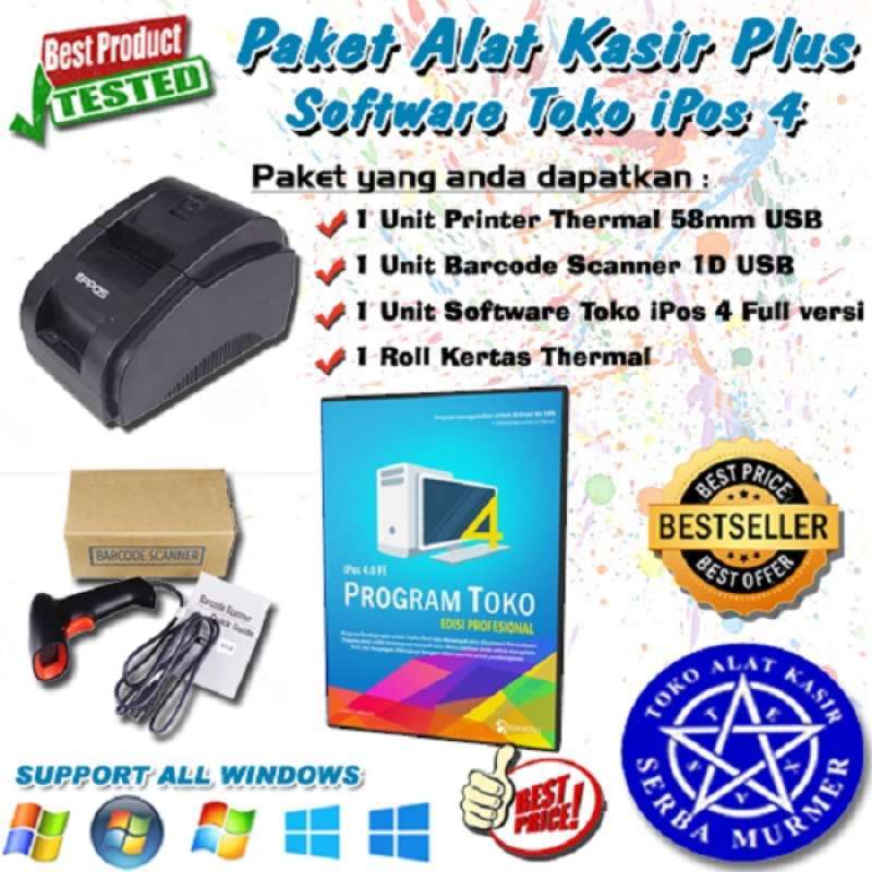 Promo Paket kasir POS Printer thermal 58mm barcode scanner usb Software Program Aplikasi toko ...