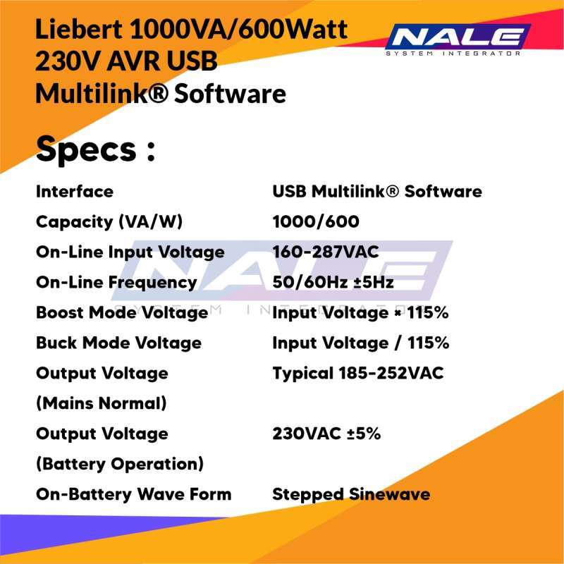 Jual Liebert 1000va/600watt 230v Avr Usb Multilink® Software Psa1000mt3 ...