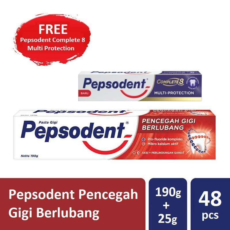Jual Pepsodent Pencegah Gigi Berlubang 190 g + FREE Pepsodent Complete ...