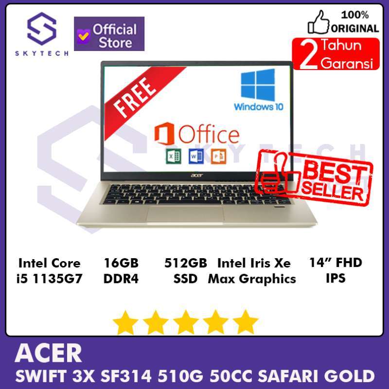 Jual LAPTOP ACER SWIFT 3X SF314 510G 50CC I5 1135G7 8GB 512GB SSD FREE ...