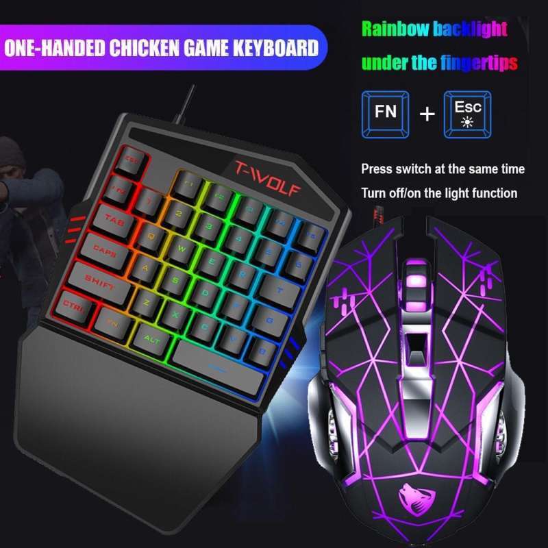 Jual Twolf Single Hand Gaming Rgb Keyboard Dan Mouse Pubg Keyboard ...