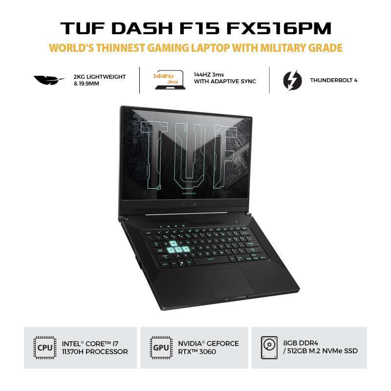 Jual ASUS TUF DASH F15 FX516PM RTX 3060 144Hz i7 11370H 8GB 512GB W10 ...