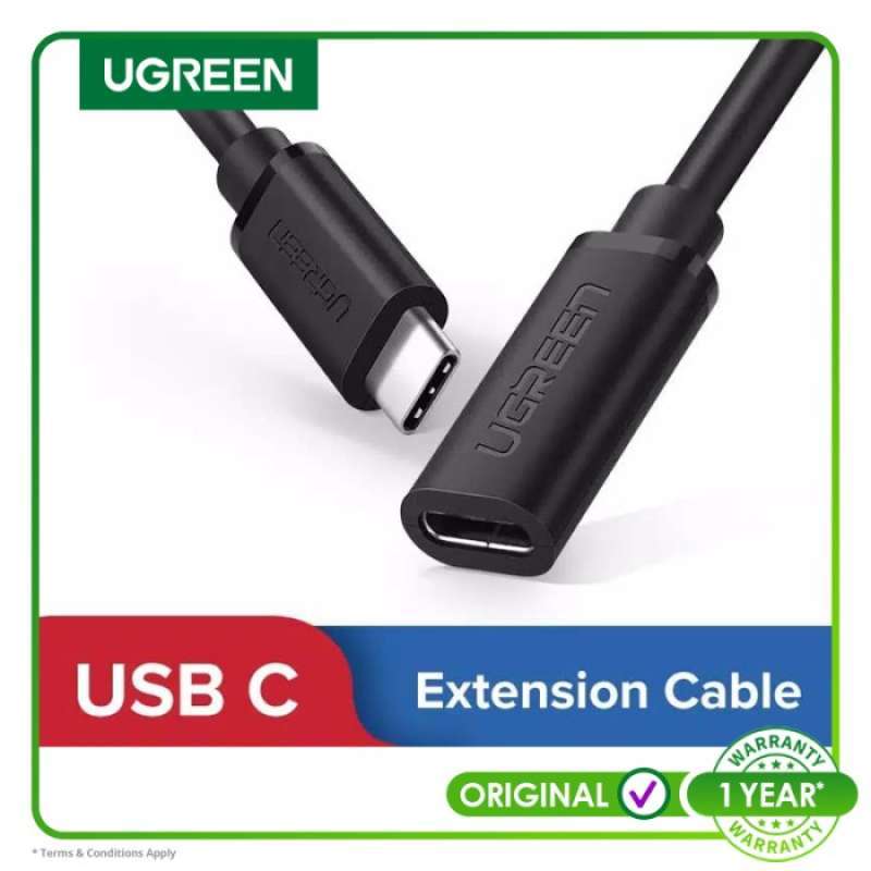 Jual Ugreen Usb C extension to usb C female Cable 50cm Black-40574 di ...