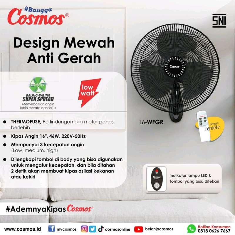 Jual COSMOS 16 WFGR - WALL FAN KIPAS ANGIN DINDING REMOTE - 16WFGR di ...
