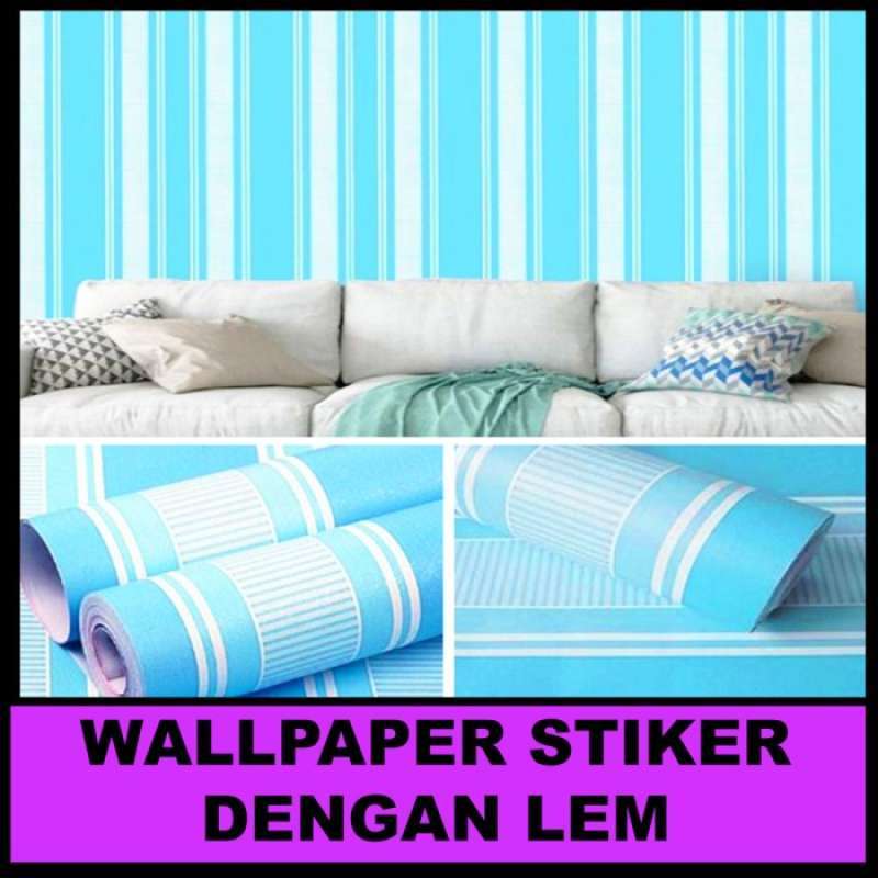 Promo Wallpaper Stiker Dinding 45cm X 10m Salur Biru Tua 002 Diskon