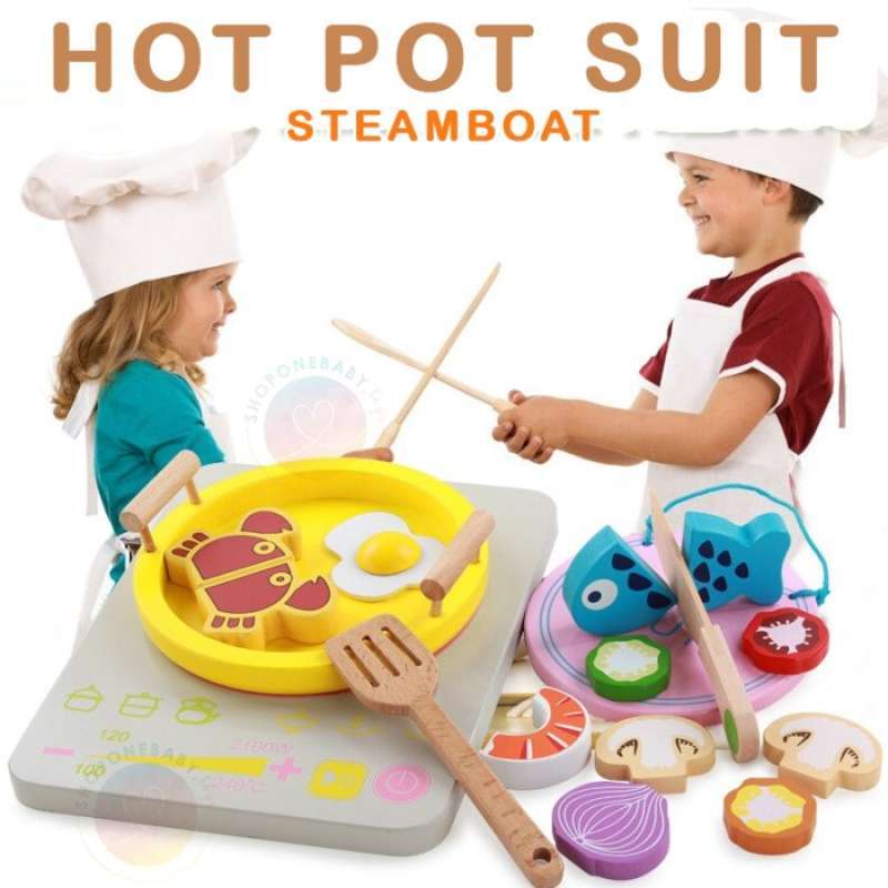 Promo Steamboat Hot Pot Suit Cooking Set Food Pretend Play Kids Wooden ...