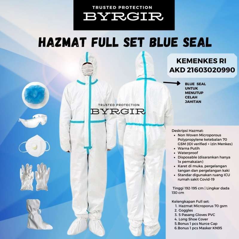 Jual Hazmat Full Set APD AKD Izin Edar Microporous Blue Seal Biru Tahan ...