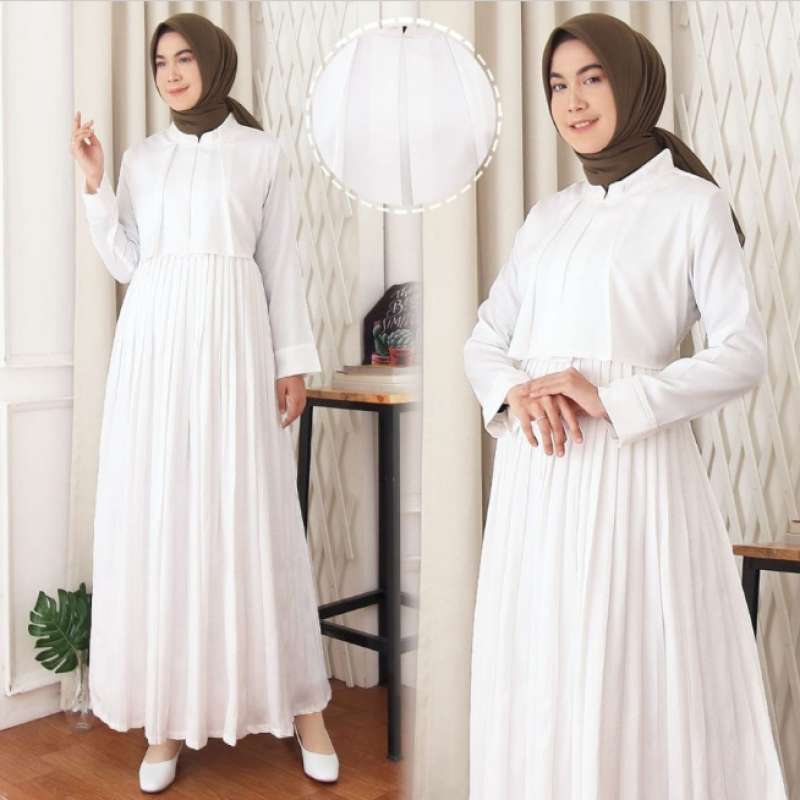 Jual Gamis Wanita Terbaru / Gamis Putih / Gamis Rok Plisket Di Seller ...