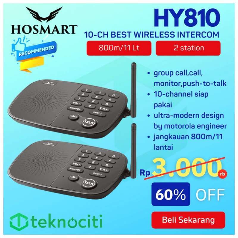 Jual Jual Hosmart Wireless Intercom Fm 10 Channel 2 Unit Station ...