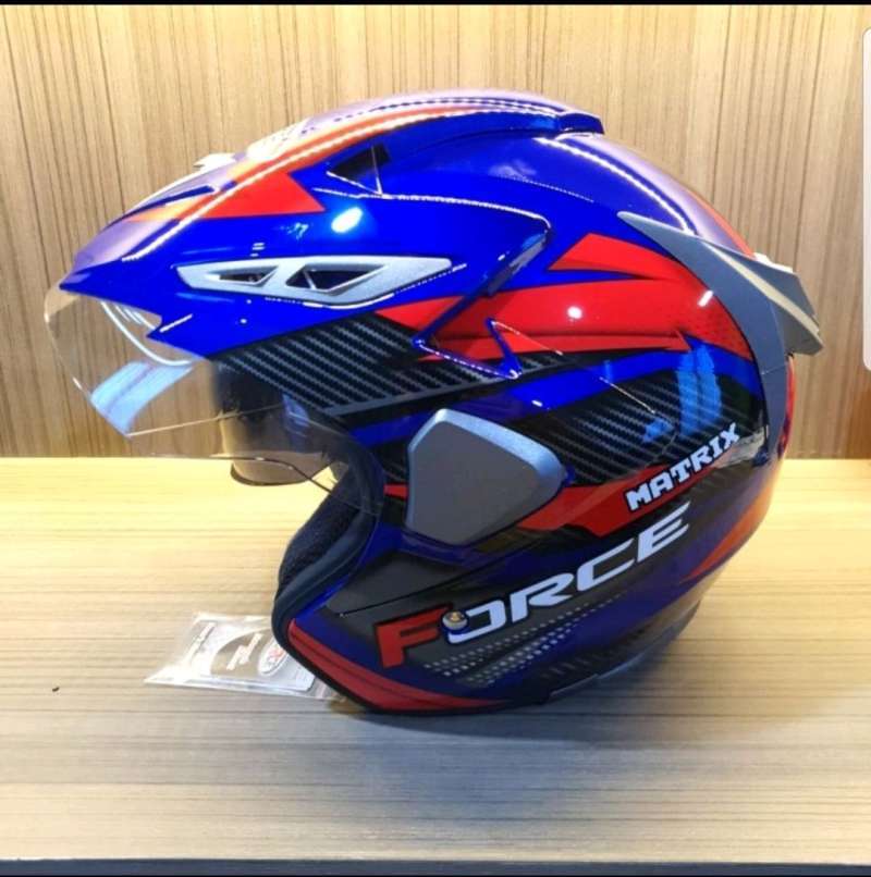 Jual Helm Half Face Dewasa Double Visor Anti Pecah Sni Matrix Blue Red ...