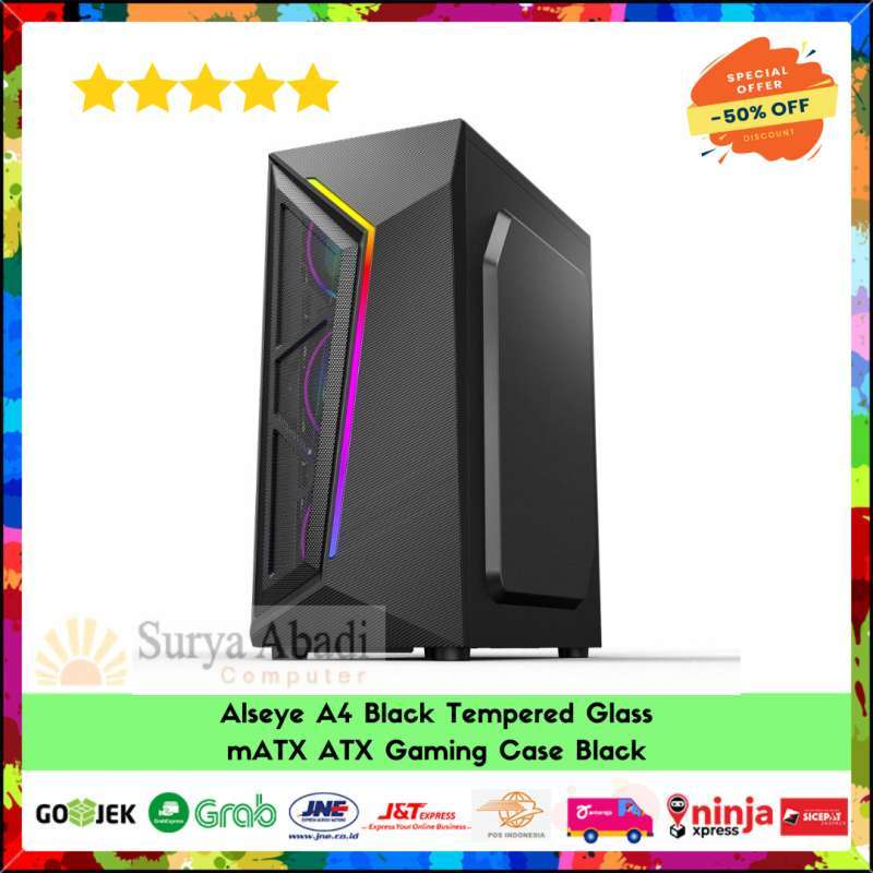 Promo Alseye A4 Black Tempered Glass mATX ATX Gaming Case Black Diskon ...