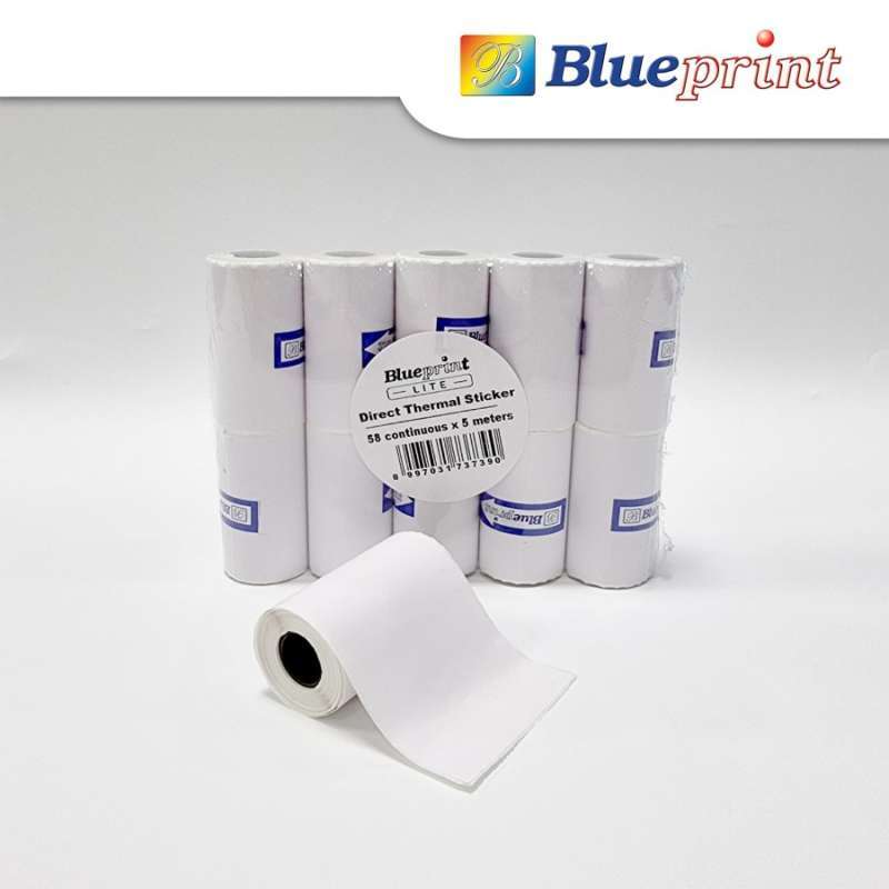 Jual Kertas Thermal Sticker Label BLUEPRINT 58x5 Meter Continuous di ...