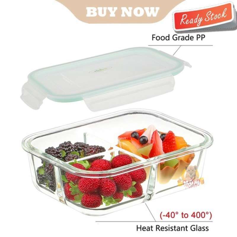 Jual BOROSILICATE GLASS LOCK CONTAINER 960ML SEKAT 3 TEMPAT MAKAN OMPRENG di Seller Cakrawala ...