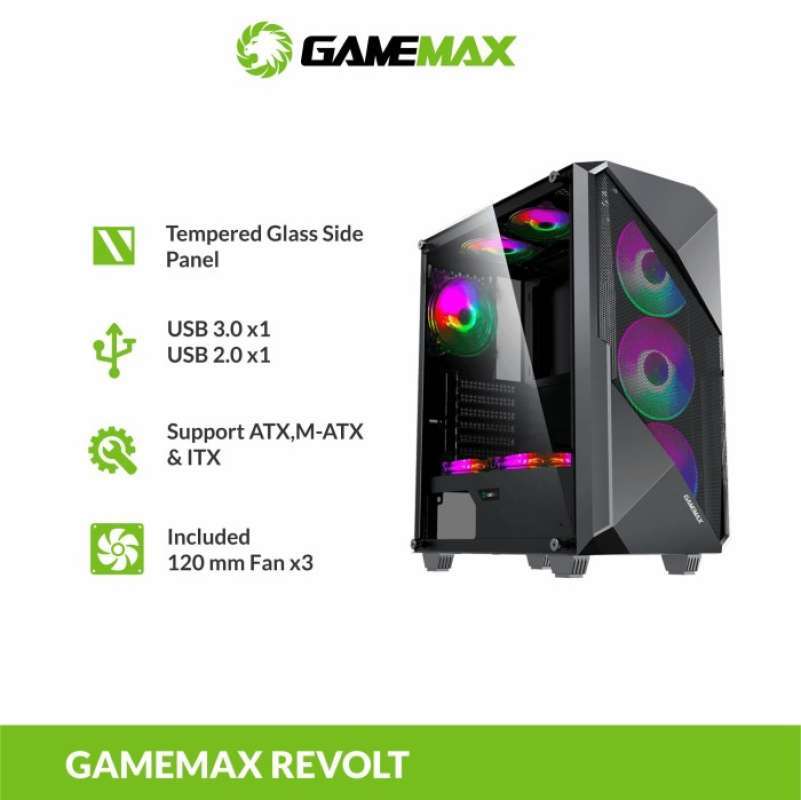 Promo Gamemax Revolt ATX ARGB Gaming PC Case with PWM and Rainbow ARGB ...
