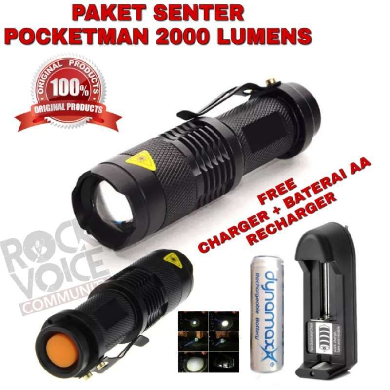 Jual PAKET SENTER POLICE LED POCKETMAN 2000 LUMENS FLASHLIGT WATERPROF ...