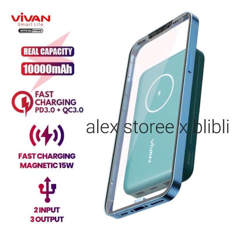 Promo Vivan Vpb-w12 Power Bank 10000mah Magnetic Magnet Wireless 2 Usb ...