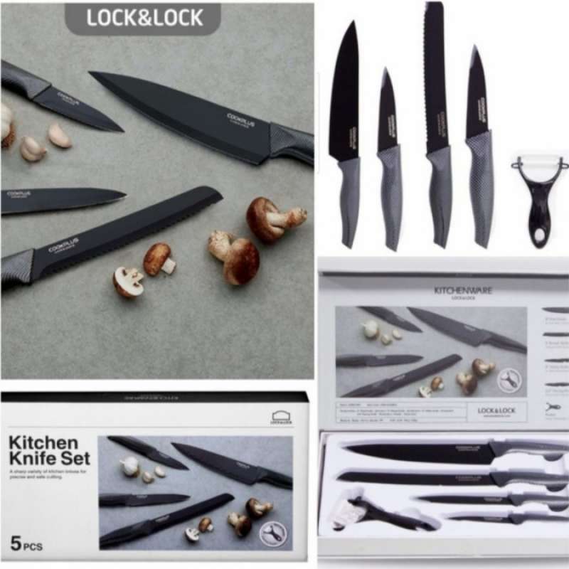 Jual BEST PROMO Lock n Lock Knife Set / Pisau Dapur Set 5 in 1 Black ...