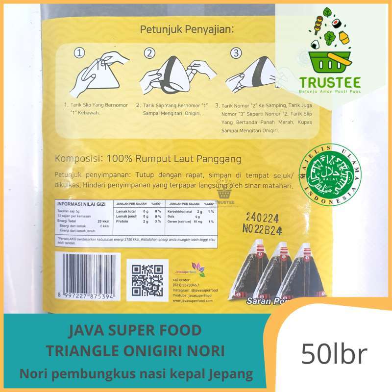 Jual Java Super Food Triangle Onigiri Sushi Nori Wrapper Rumput laut ...