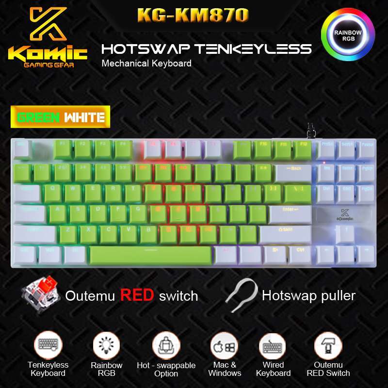 Promo Keyboard Gaming Mechanical Hotswap Komic Kg-km870 Tkl Green White ...
