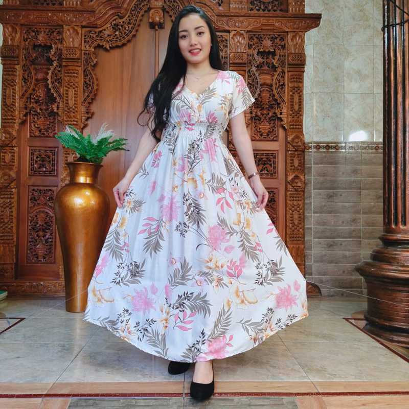 Promo Dress Daster Panjang Mozza Motif Bunga Kinanti Flower Lengan ...