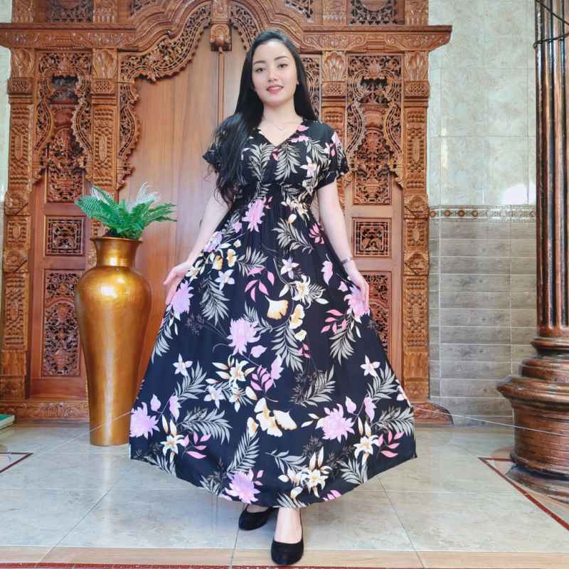 Promo Dress Daster Panjang Mozza Motif Bunga Kinanti Flower Lengan ...