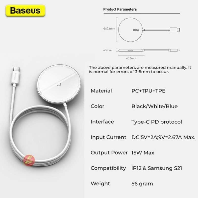 Jual Baseus Magnetic Wireless Simple Mini Charger 15W Magsafe Type C ...