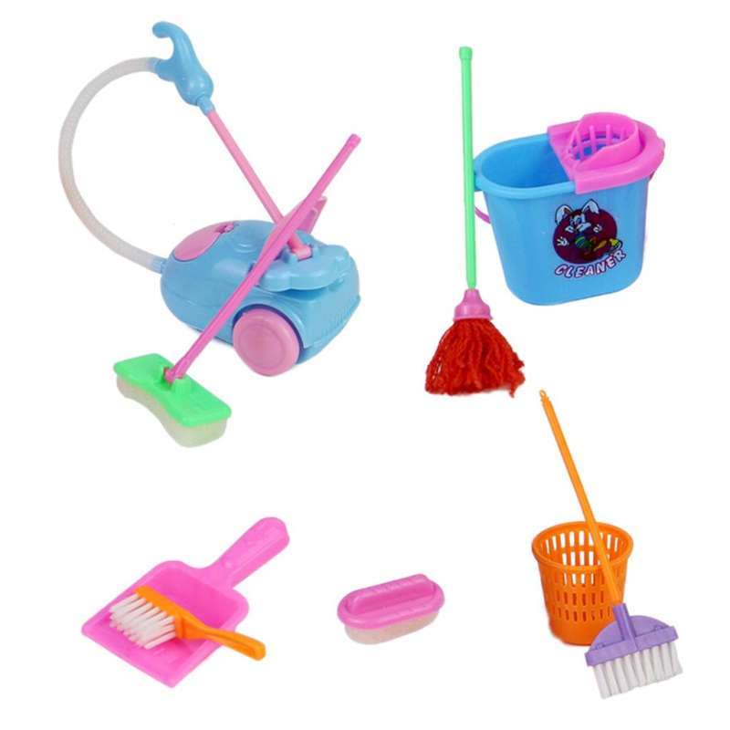 Jual Realistic Cleaning Tool Set Mini Pretend Play Broom Mop Housework ...