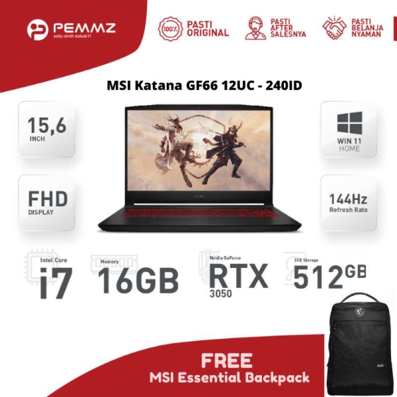 Jual MSI KATANA GF66 12UC - 240ID - i7-12700H - RTX3050 4GB - 512GB SSD - 144HZ di Seller Pemmz ...