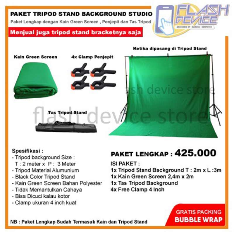Jual Paket Tripod Stand Background dan Green Screen 2Meter for Studio ...
