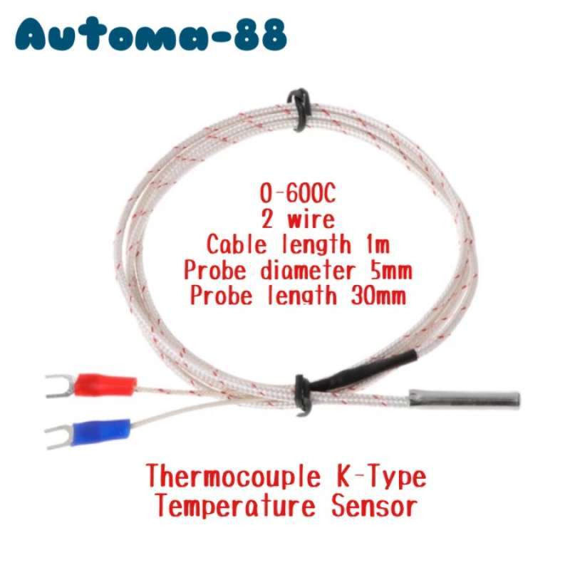 Jual Thermocouple type-k probe diameter 5mm x 30mm 0-600C kabel 1m 2 ...