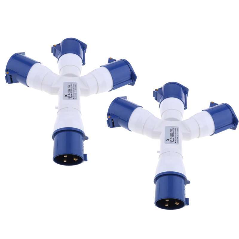Promo 2PCS Splitter 220V 3Pin Blue Industrial Plug Socket Adaptor IP44 ...