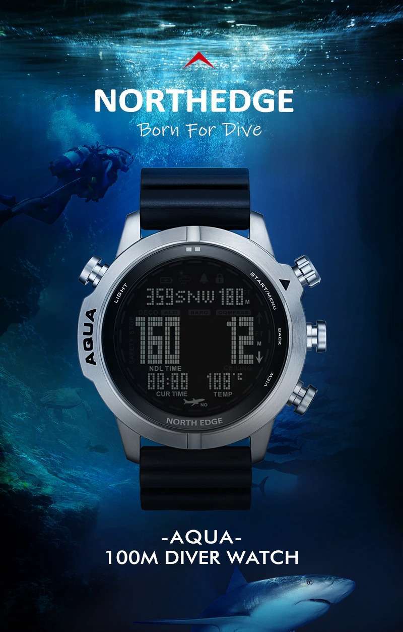 Promo North Edge Aqua Professional Scuba Diving Ndl Watch Underwater ...