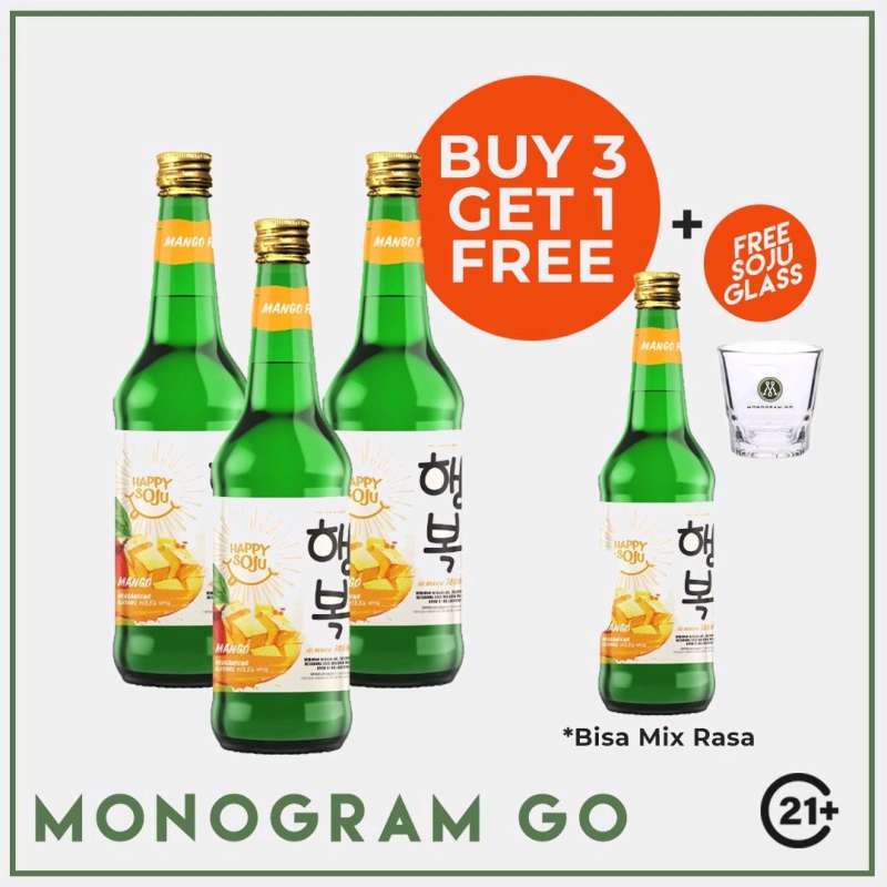 Jual Happy Soju Mango 360ml (3 Botol Free 1 Botol & Gelas Sloki) di ...
