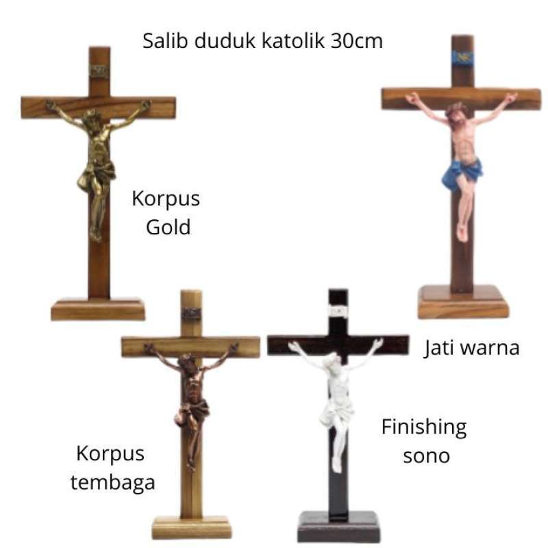 Jual Pajangan Salib Duduk Meja Rohani Katolik Kayu Jati Korpus Fiber ...