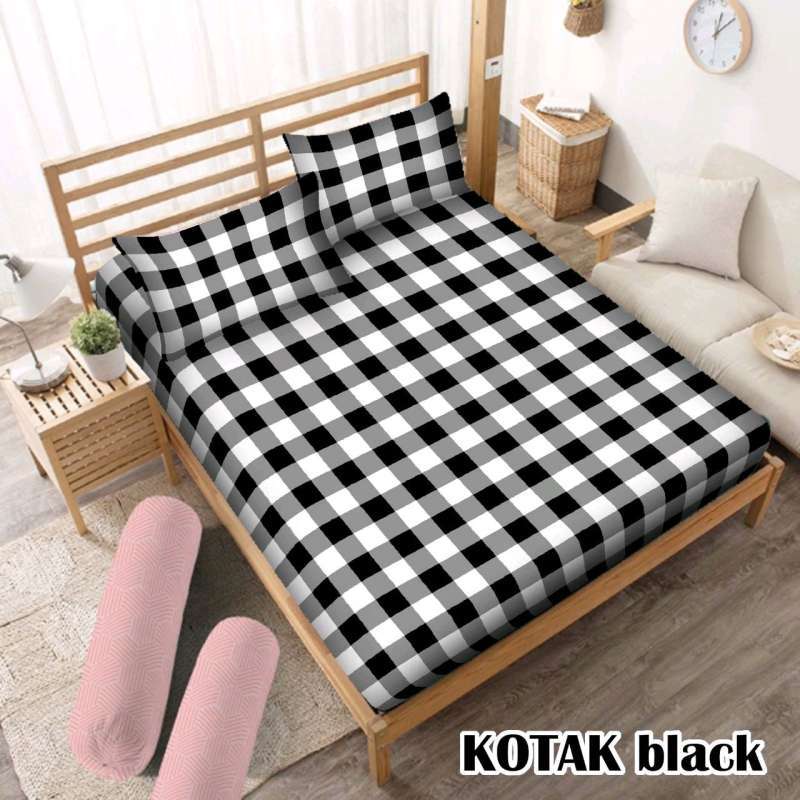 Jual Sprei Set Gingham Motif Kotak Kotak Sprei Aesthetic - Hitam 90 X ...