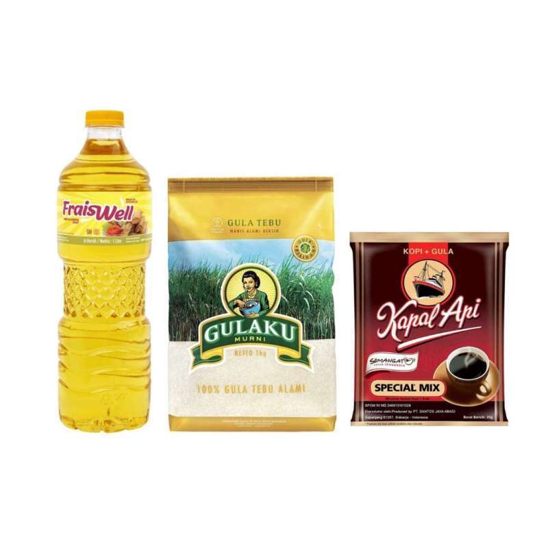 Jual paket sembako minyak goreng Fraiswell 1 liter + gulaku kuning gula ...