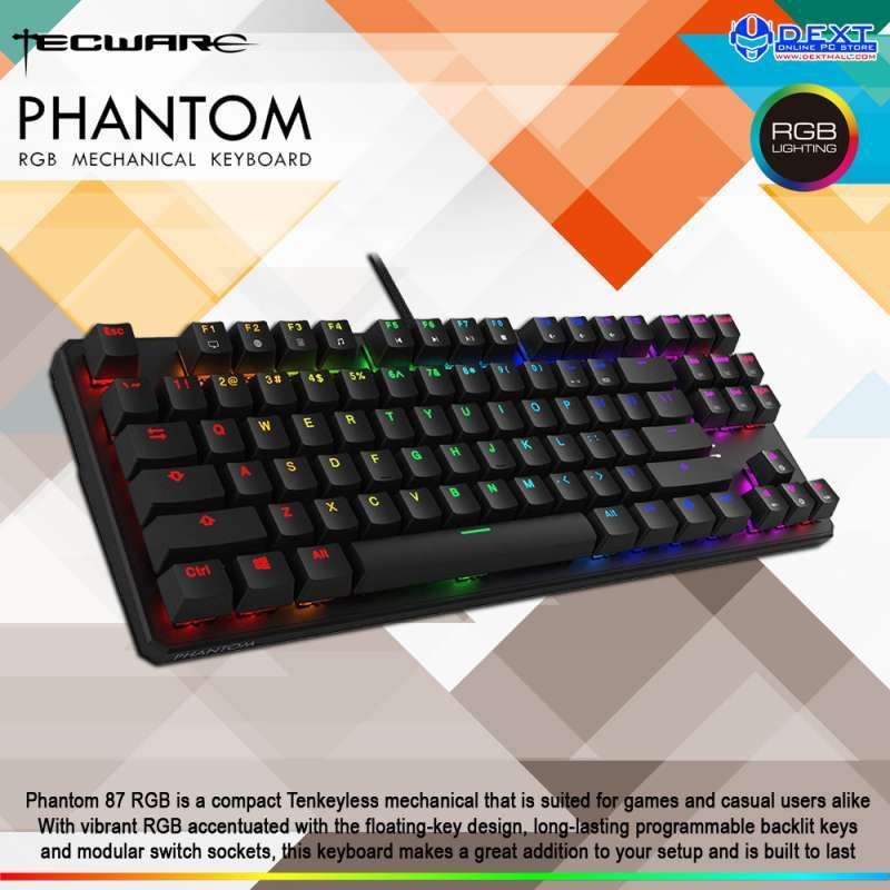 Promo Tecware Phantom 87 Key RGB led Outemu Switch Mechanical Keyboard ...