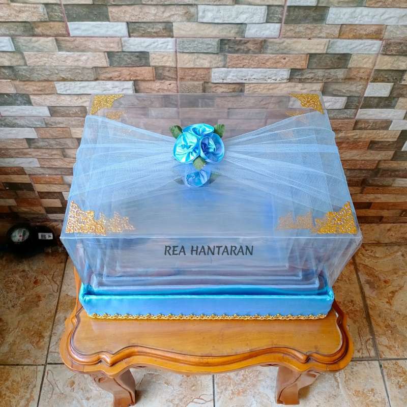 Promo kotak hantaran warna biru muda full ornamen sudut 1 set isi 4 ...