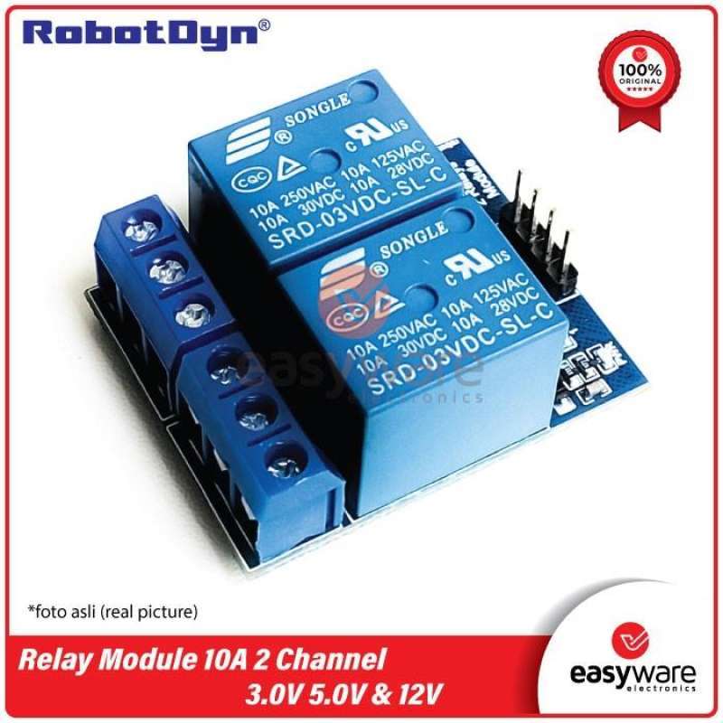 Jual RobotDyn Relay Module 2 Channel 10A 3V 5V 12V Relay Songle - 3.3V ...